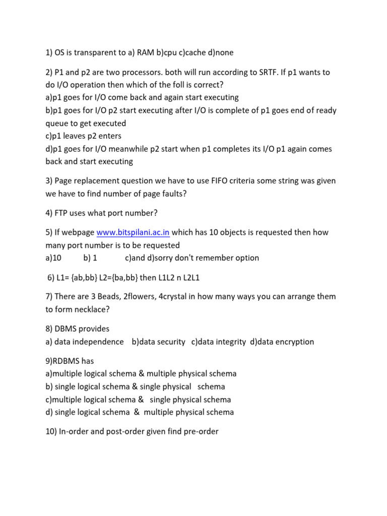 Bits Questions Cs+Ss | PDF | Integer (Computer Science) | Database Schema