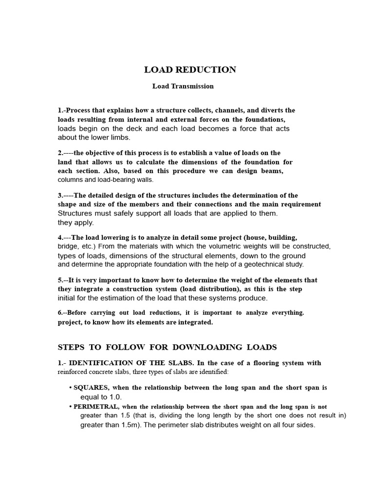 LOAD REDUCTION | PDF | Foundation (Engineering) | Beam (Structure)