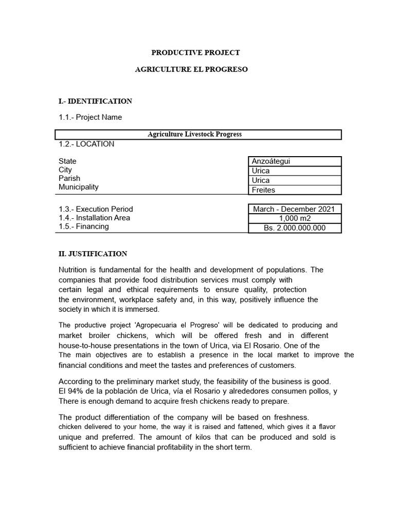 Productive Project For The Breeding and Fattening of Chickens | PDF ...