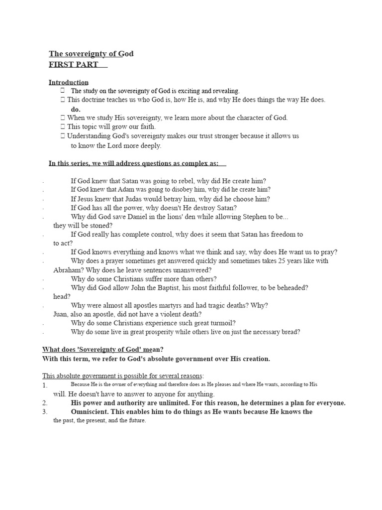 The Sovereignty of God Bible Study | PDF | Satan | Jesus