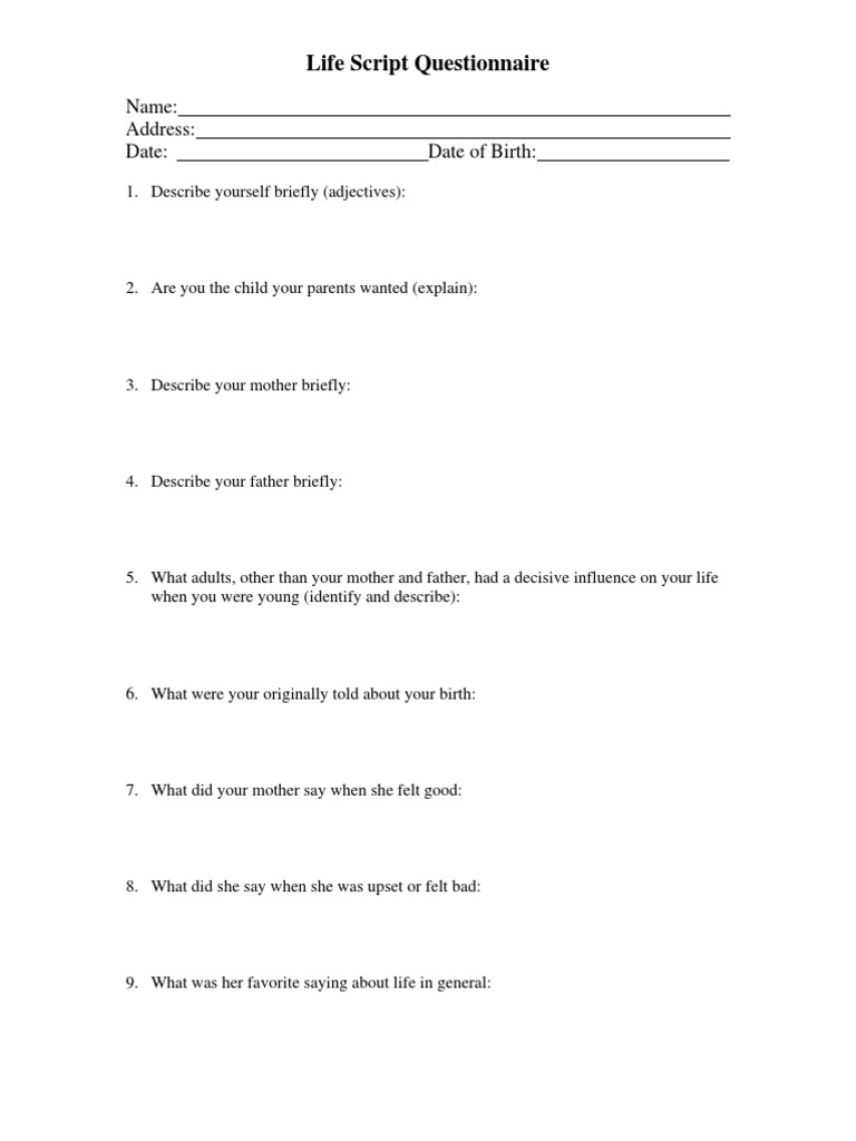 Life Script Questionnaire | PDF | Psychology | Psychological Concepts