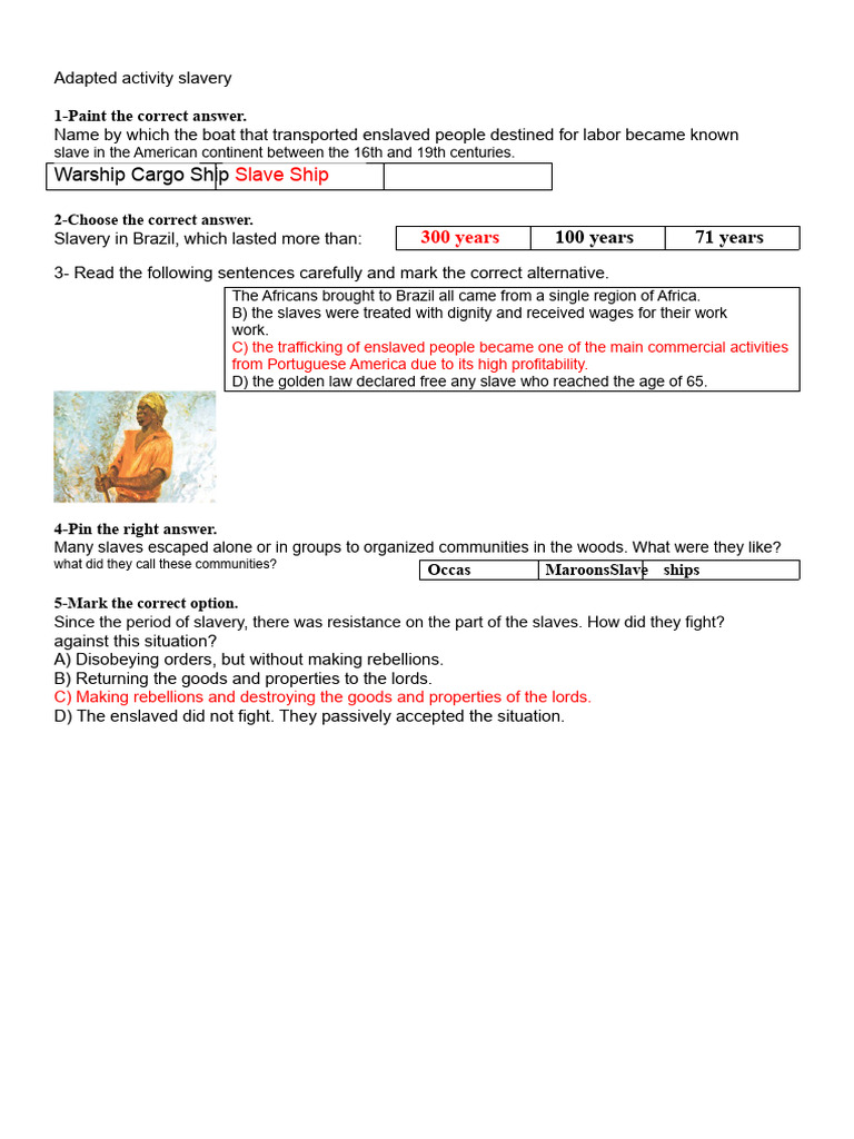 Adapted Activity Slavery | PDF