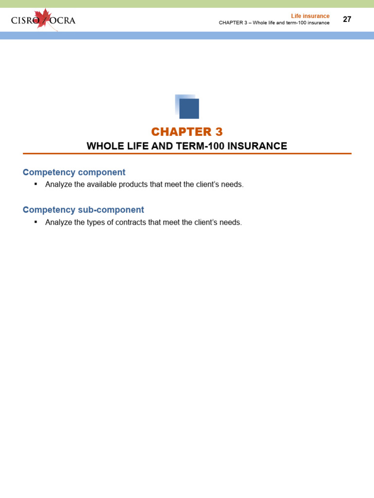 Chapter 3 Whole Life and Term-100 Insurance | PDF | Insurance | Life ...