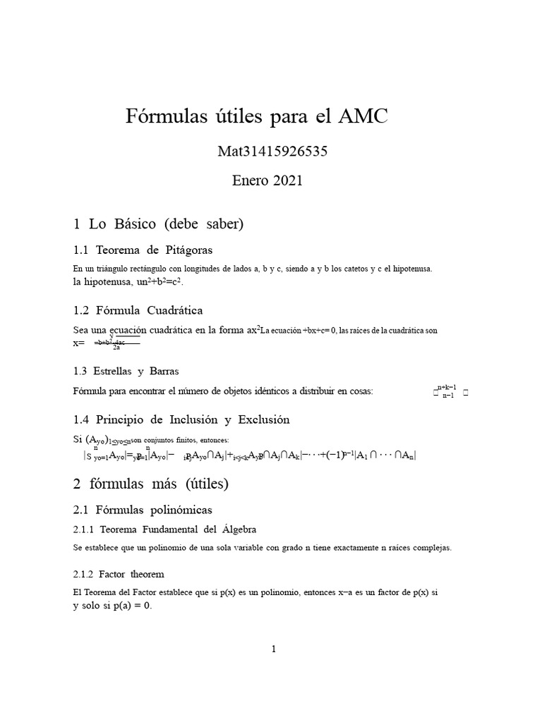 Fórmulas Útiles para El AMC 10 y AMC 12 | PDF | Triángulo | Matemática ...