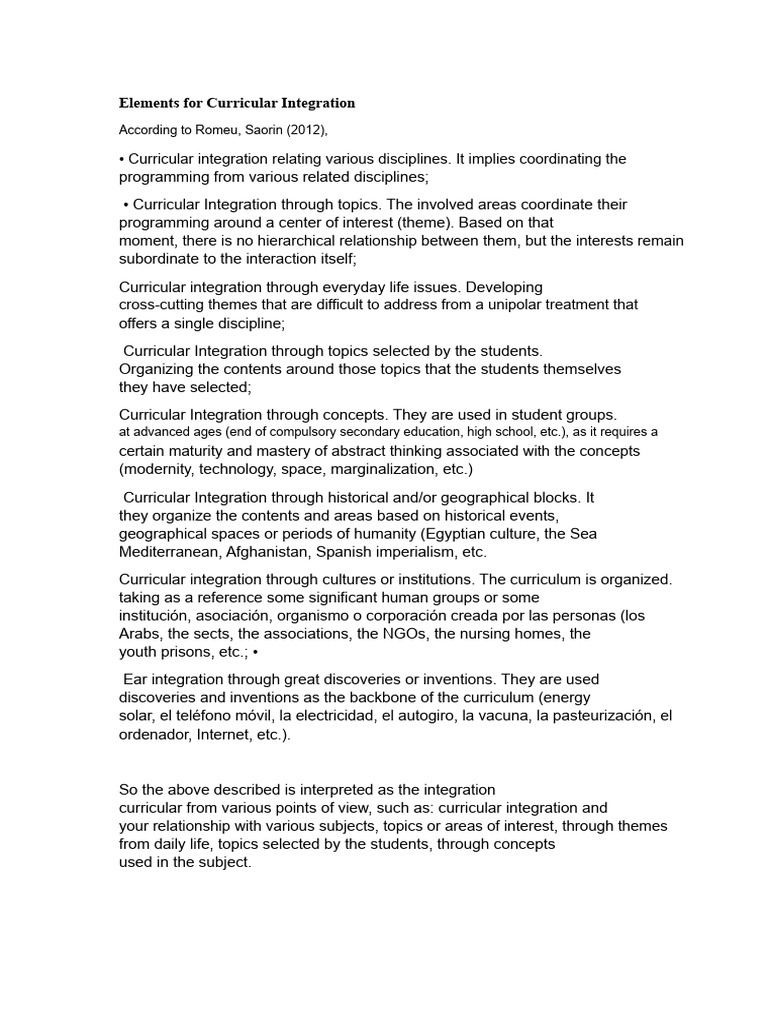 Elements for Curriculum Integration | PDF