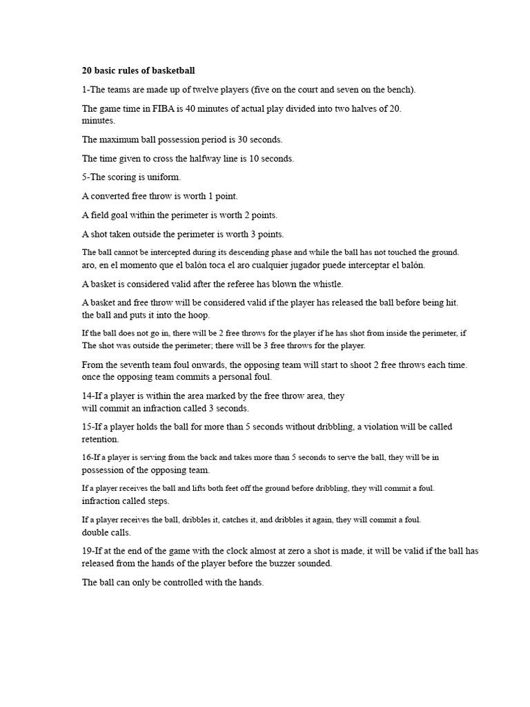20 Essential Basketball Rules Explained | PDF