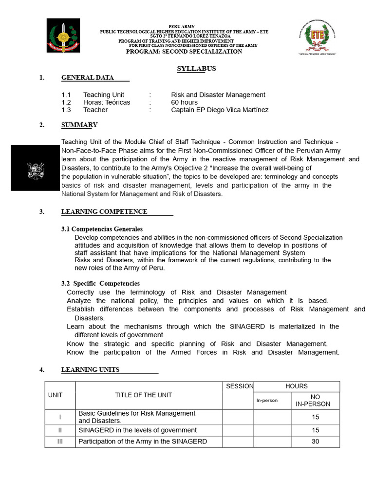 Syllabus Risk and Disaster Management.pdf | PDF | Distance Education ...