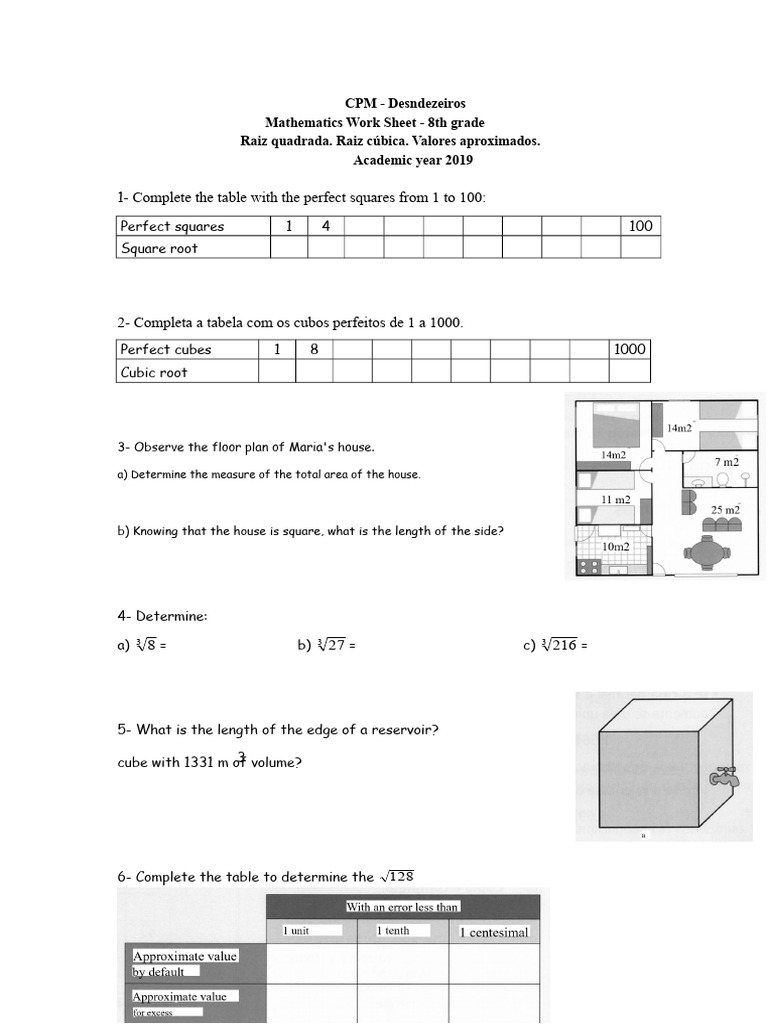 8th Grade Math: Square & Cube Roots Worksheet | PDF