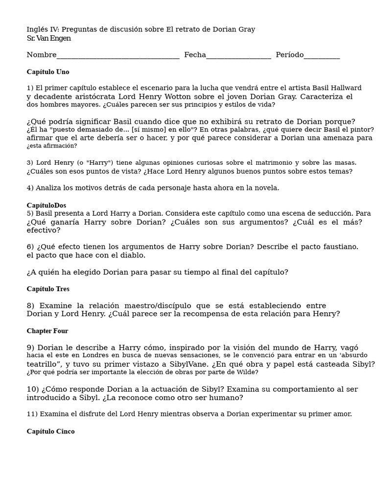 Preguntas de Discusión Sobre Dorian Gray | PDF | La imagen de Dorian Gray