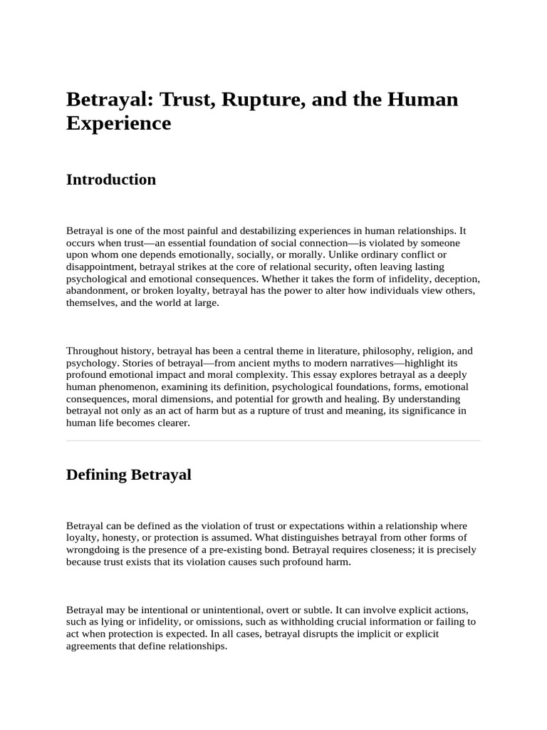 Betrayal - Trust, Rupture, and The Human Experience | PDF | Attachment ...