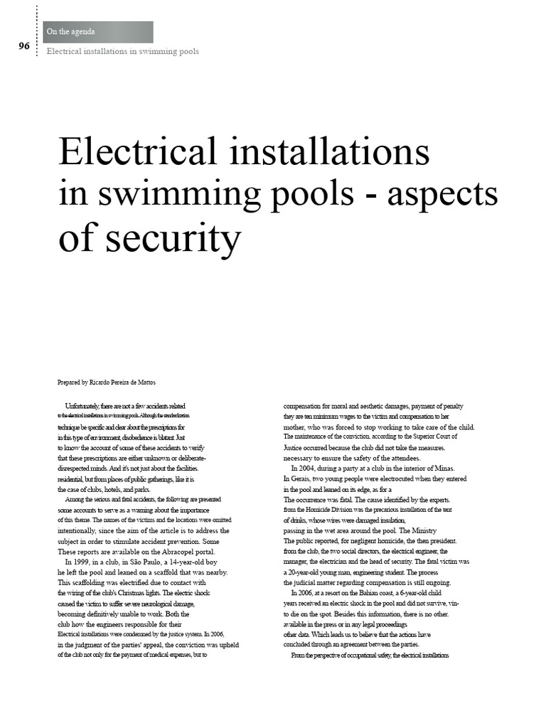 Electrical Installations in Swimming Pools - Safety Aspects PDF | PDF ...