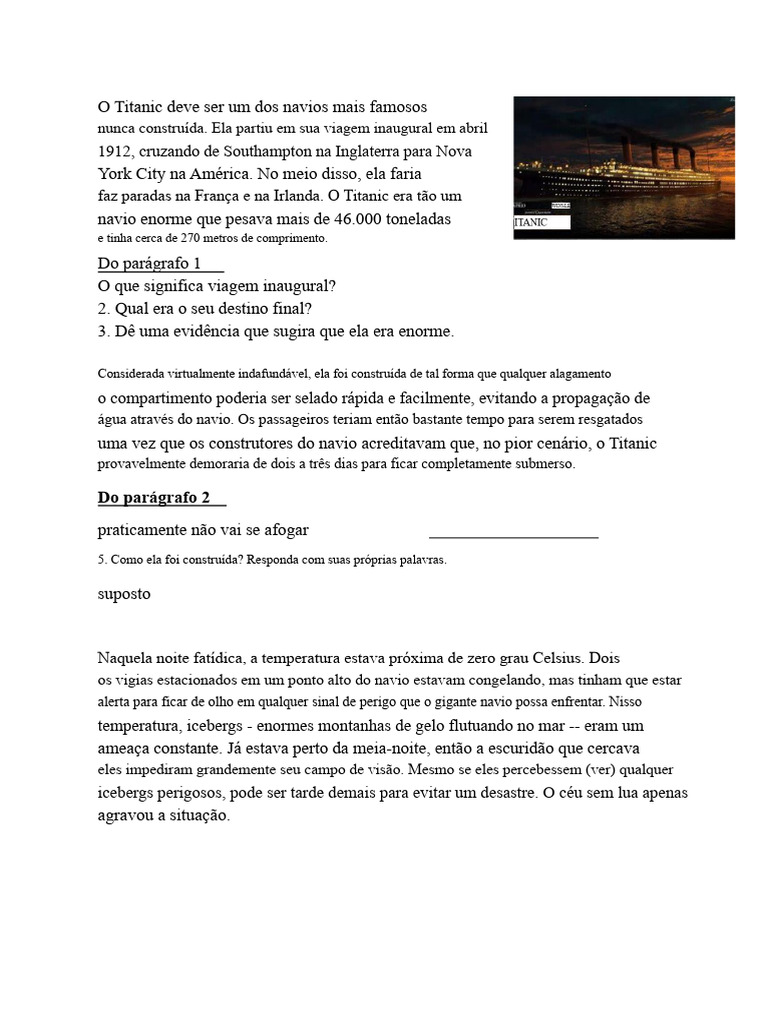 Titanic: A Viagem Inaugural e Tragédia | PDF