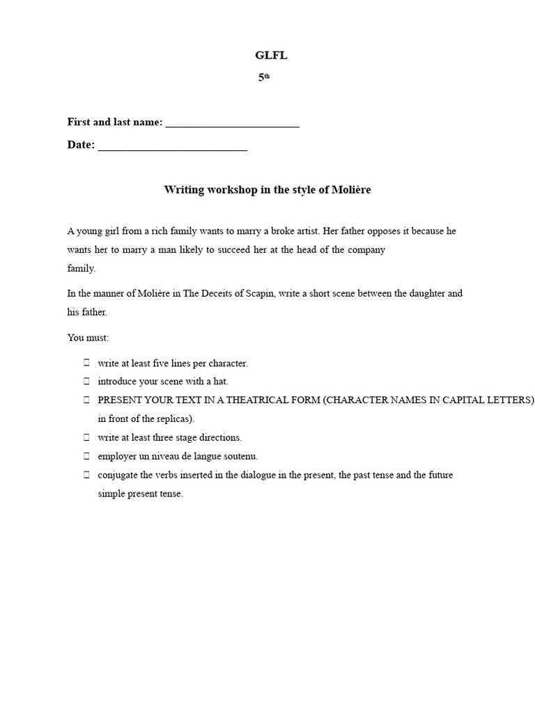 Write A Scene For A Play | PDF