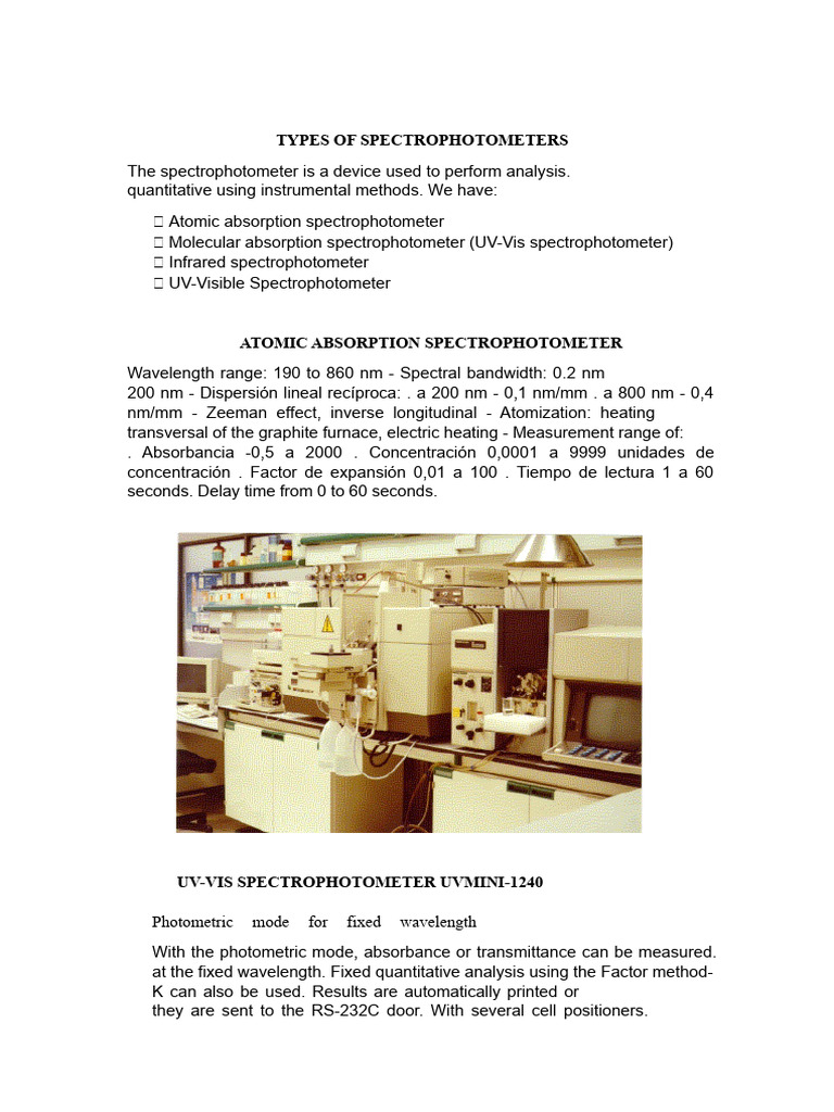 Types of Spectrophotometers | PDF | Spectrophotometry | Ultraviolet ...