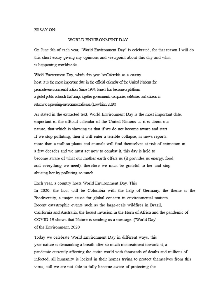Essay On World Environment Day | PDF | Natural Environment | Nature