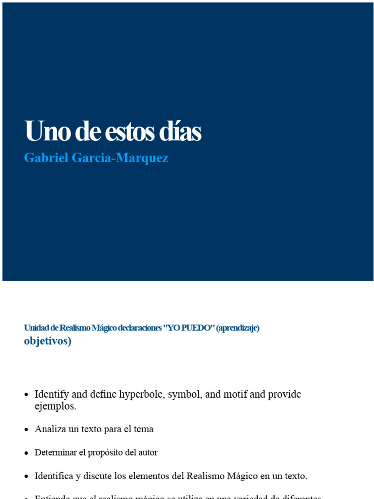 Análisis de "Uno de estos días" de García Márquez | PDF | Gabriel ...