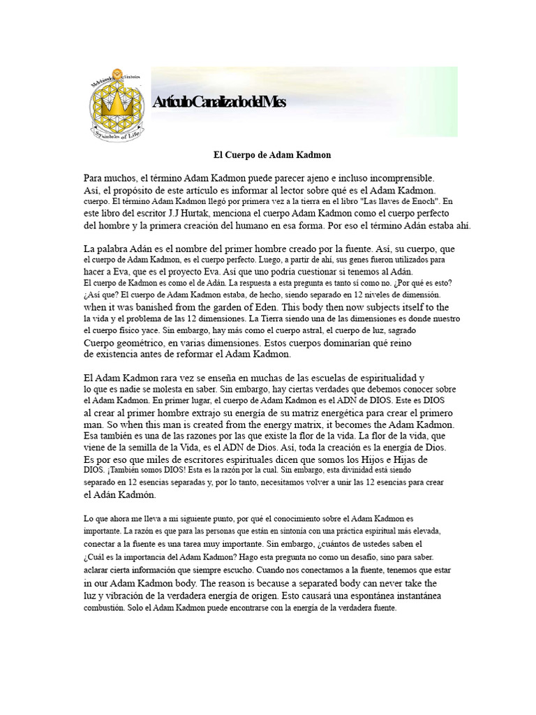 El Cuerpo Adam Kadmon | PDF | Víspera