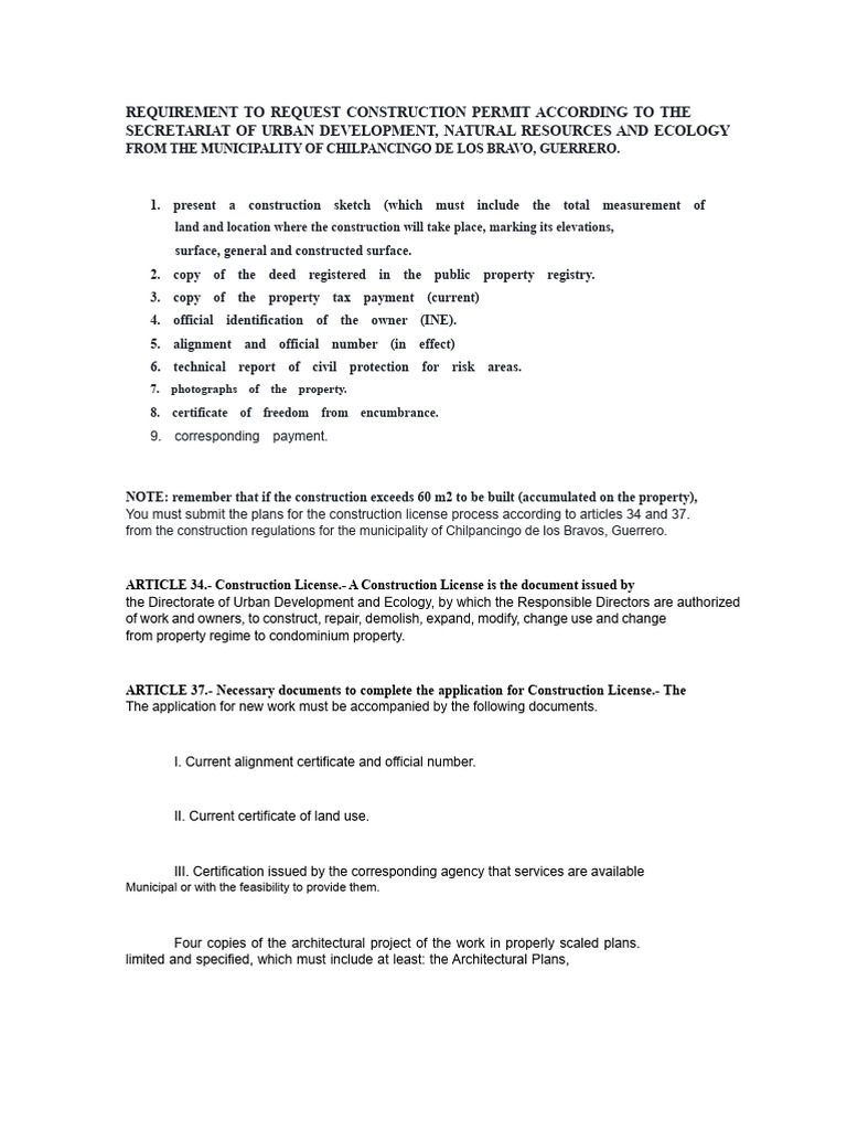 Construction Permit Requirements in Chilpancingo | PDF