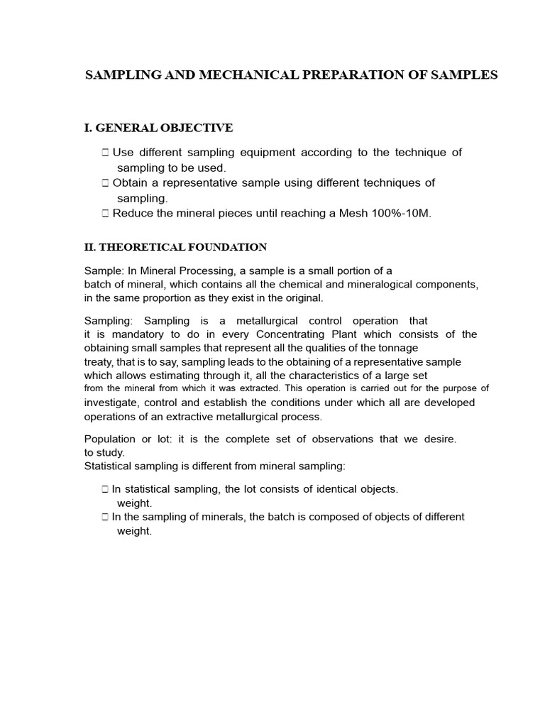 Sampling of Minerals Metallurgy Laboratory | PDF | Sampling (Statistics ...