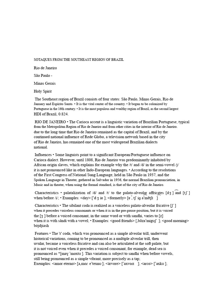 Accents of The Southeast Region of Brazil | PDF | Stress (Linguistics ...