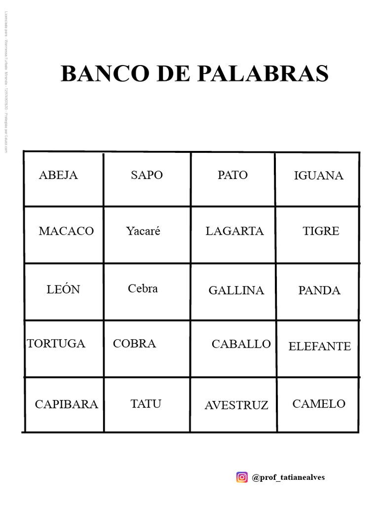 Banco de Palabras Cartel Palabra Del Día | PDF | Alimentos