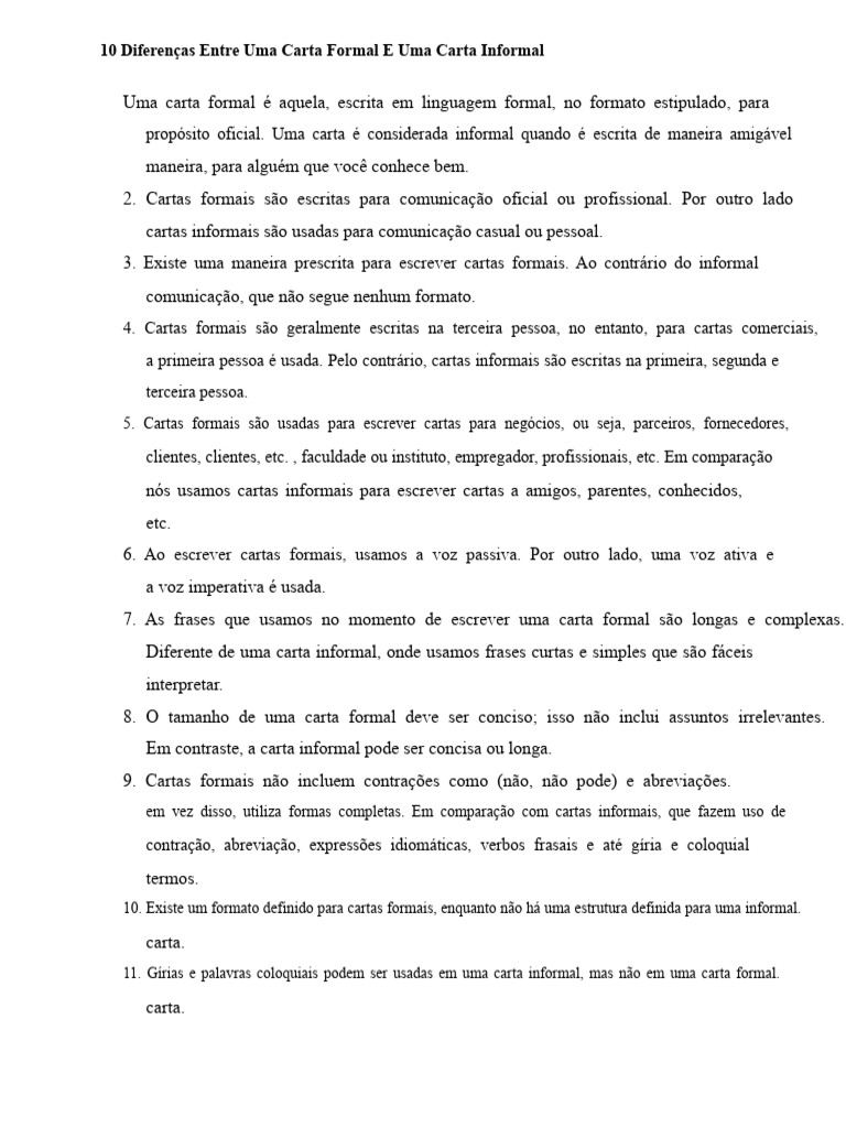 10 Diferenças Entre Uma Carta Formal E Uma Carta Informal | PDF ...