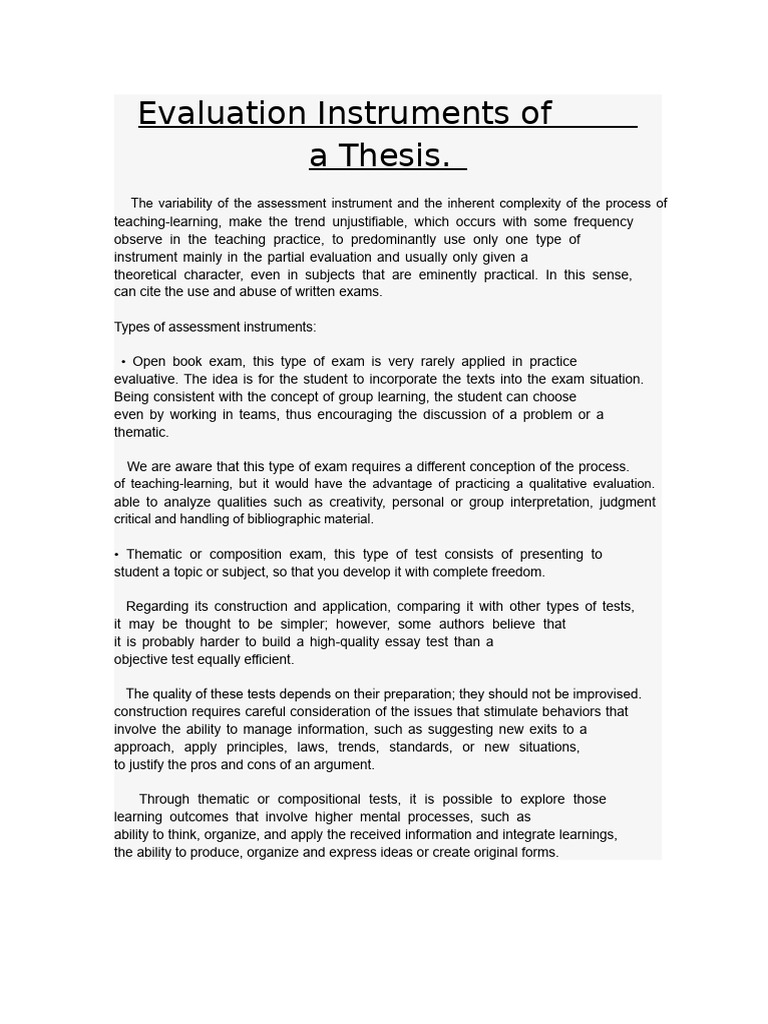 Evaluation Instruments For A Thesis | PDF | Educational Assessment ...