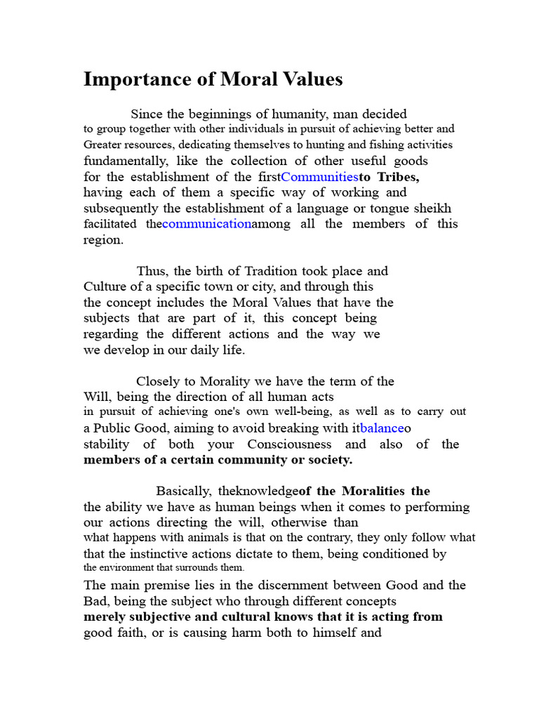 Importance of Moral Values | PDF | Value (Ethics) | Well Being