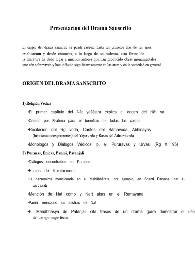 Presentación de Drama Sánscrito | PDF | Vedas | sánscrito