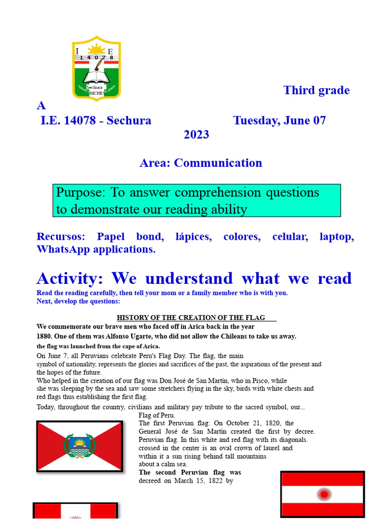 Reading Comprehension Flag Day | PDF | Symbols | National Symbols