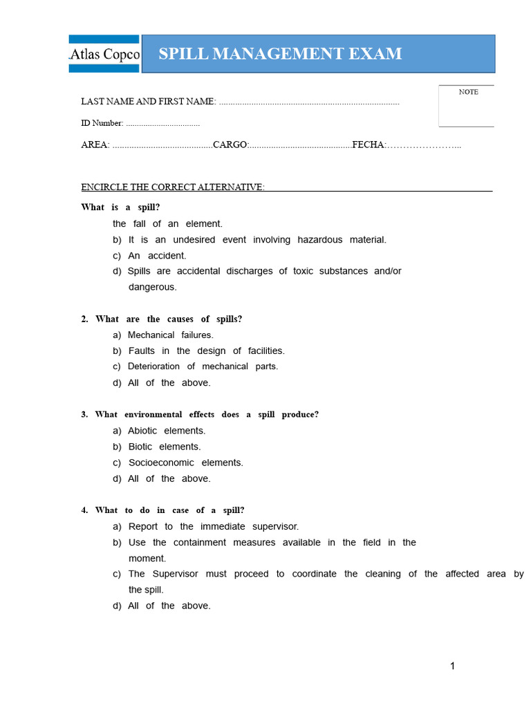Spill Management Exam - Atl | PDF
