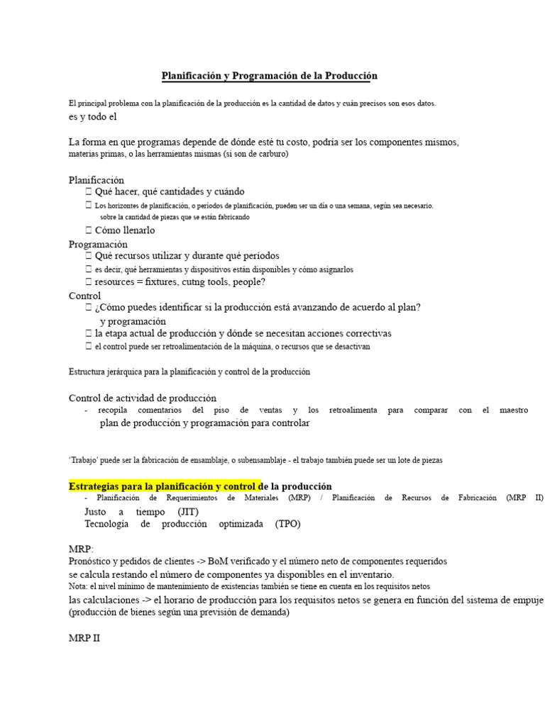 Planificación y Programación de La Producción | PDF | Lean ...