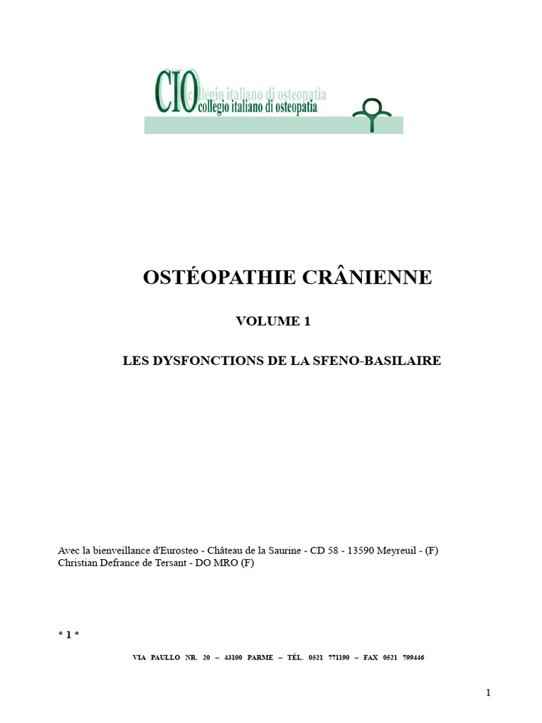 Dysfonctions de la Sphéno-Basilaire en Ostéopathie | PDF | Liquide ...