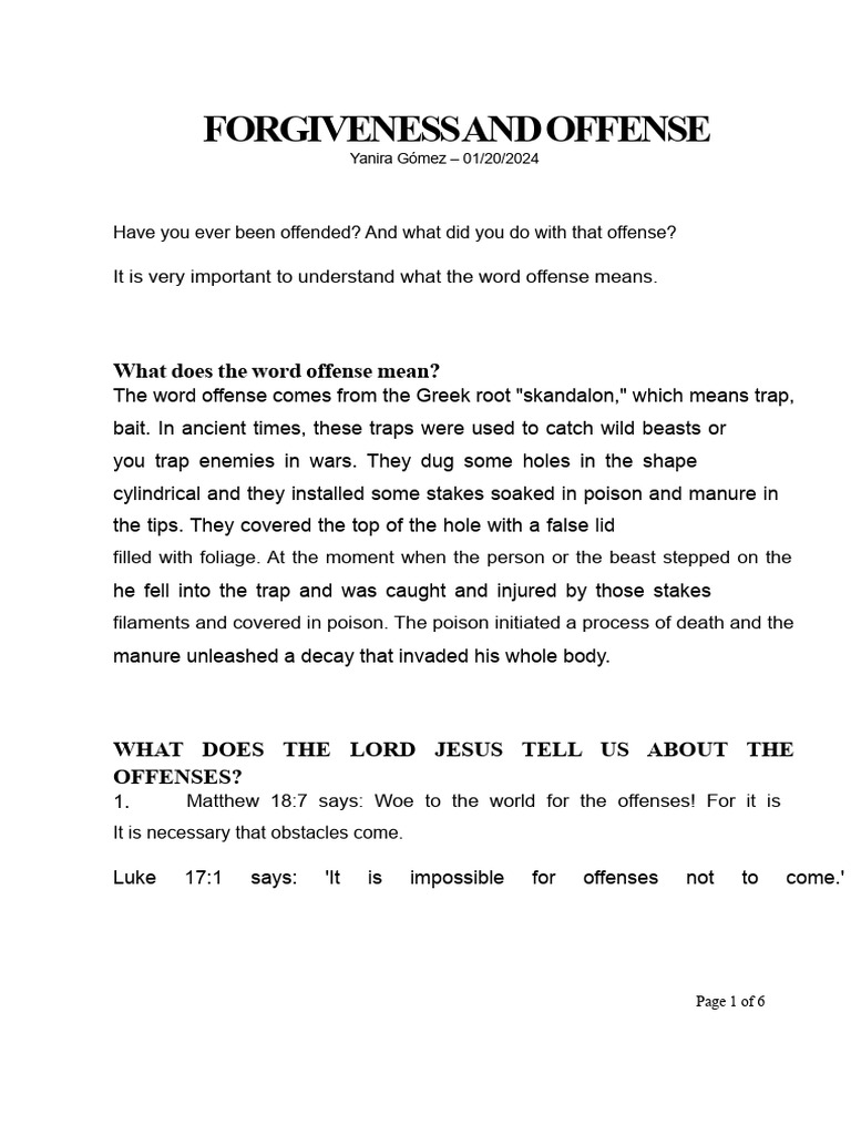 Understanding Forgiveness and Offense | PDF | Jesus | Forgiveness