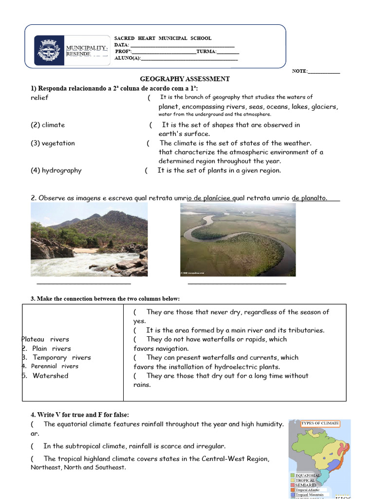 Geography Assessment for Sacred Heart School | PDF | Natural ...