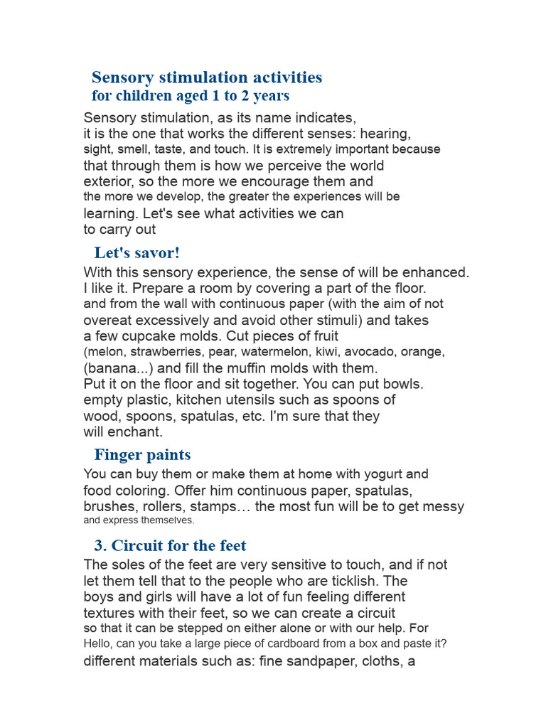 Stimulation Activities For Children Aged 1 To 2 Years | PDF | Senses ...