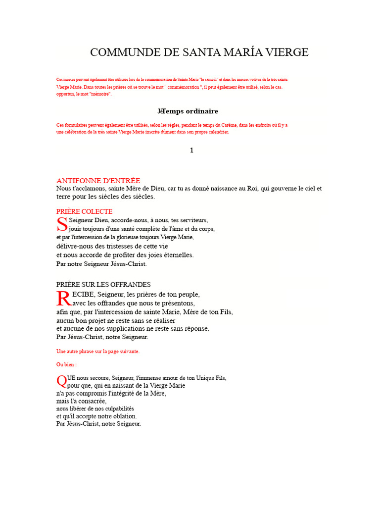 Messes et prières pour Sainte Marie | PDF | Marie, mère de Jésus | Jésus