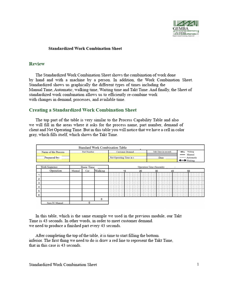 Standardized Work Combination Sheet Guide | PDF | Computing
