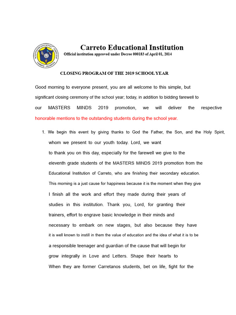 School Year Closing Program 2019 | PDF