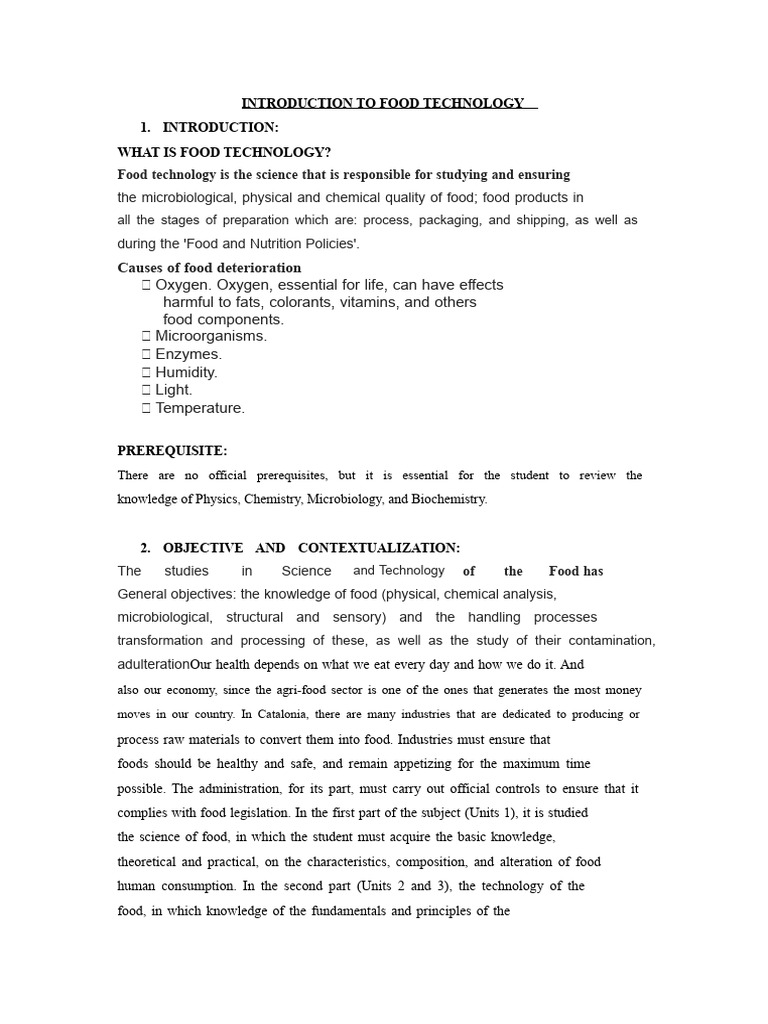 Introduction To Food Technology | PDF | Foods | Knowledge