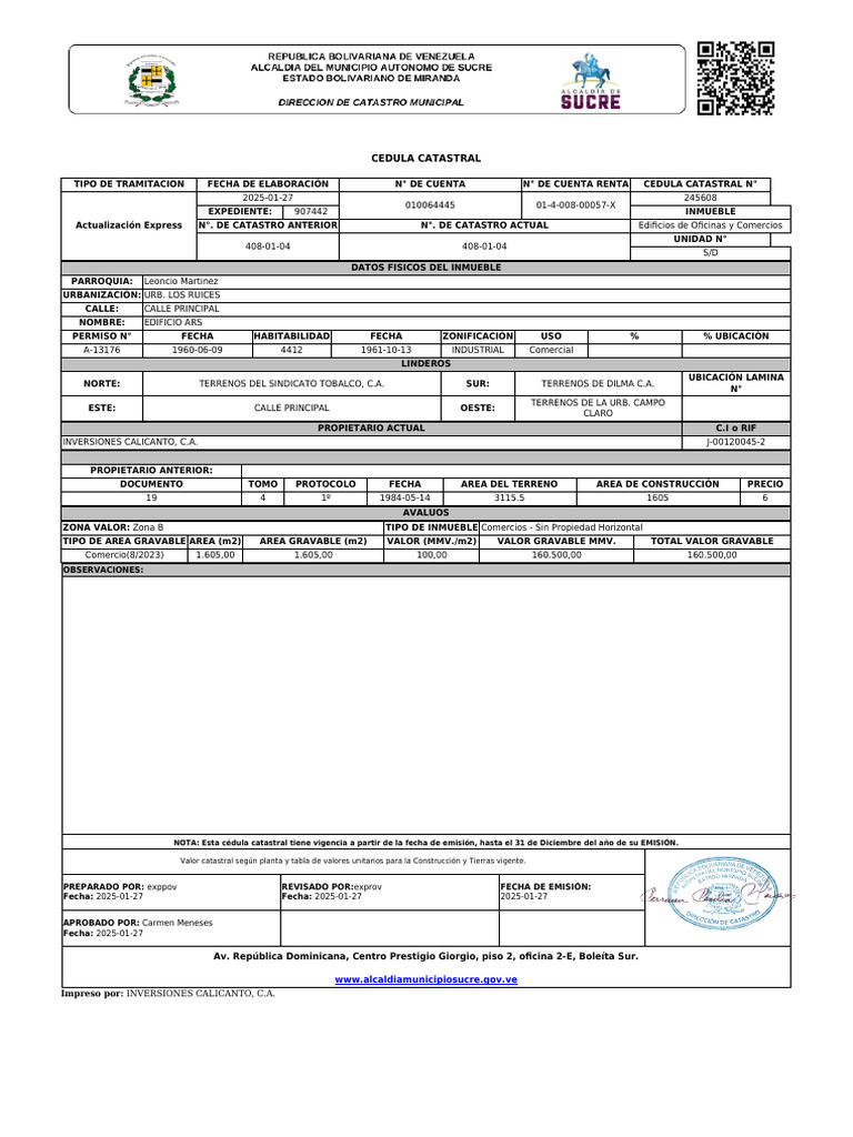 Cedula Catastral Express Edf Ars | PDF | Ley de Tierras | Datos ...