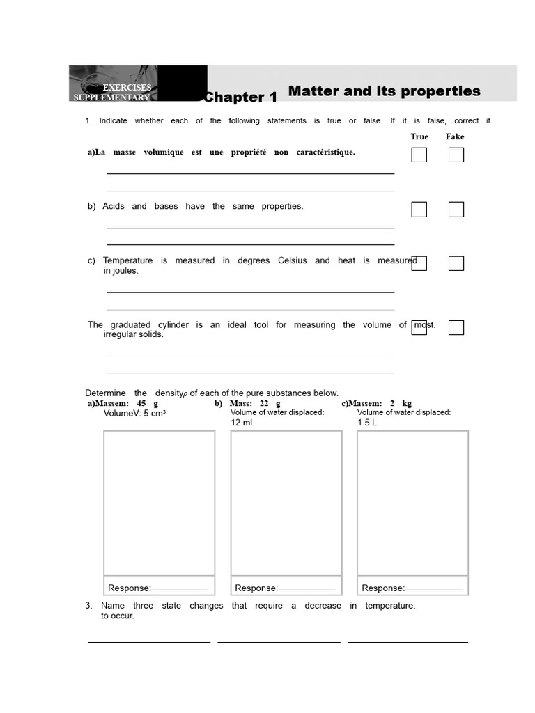 Additional Exercises Chapter 1 Matter and Its Properties | PDF ...