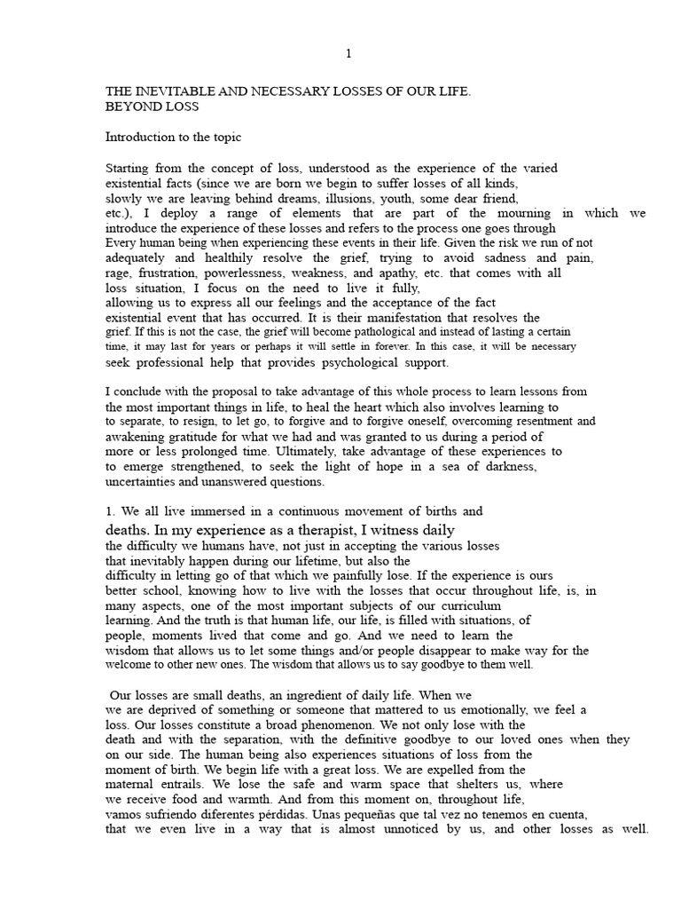 THE INEVITABLE AND NECESSARY LOSSES OF OUR LIFE (Definitive) | PDF ...