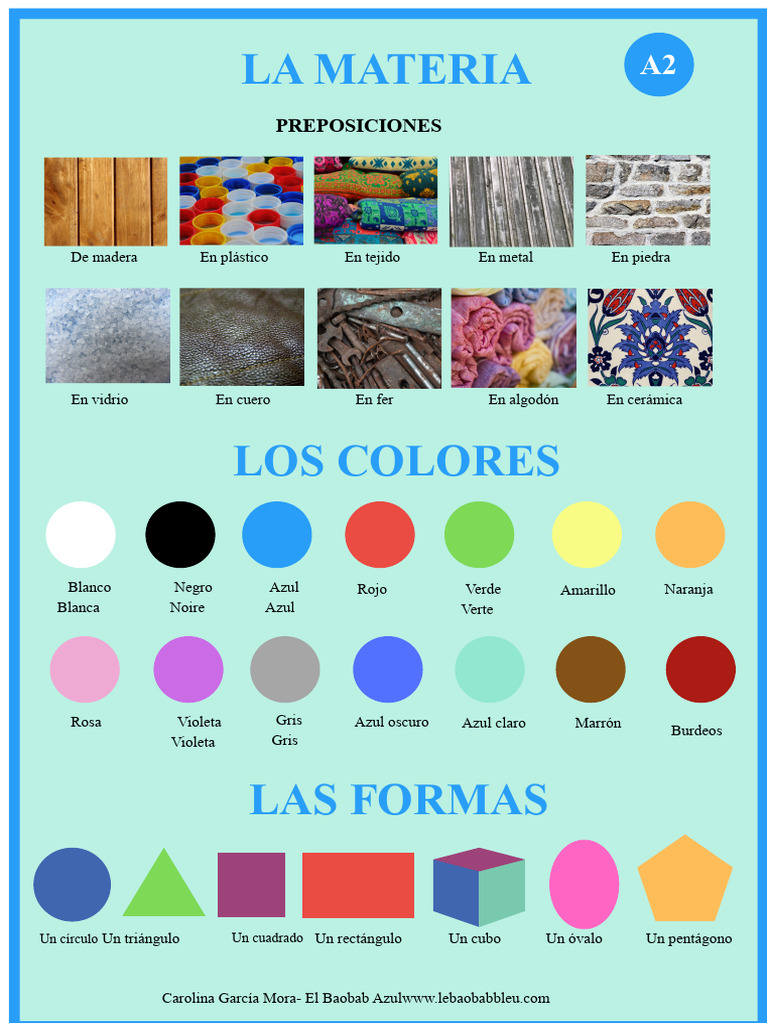 Vocabulario La Materia, Los Colores, Las Formas | PDF