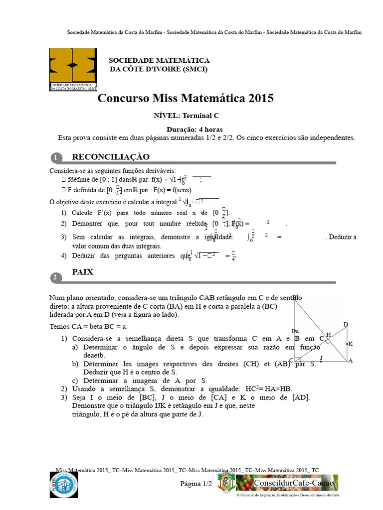 Concurso Miss Matemática 2015 nível 3º ano do ensino médio C | PDF | Matemática | Integrante