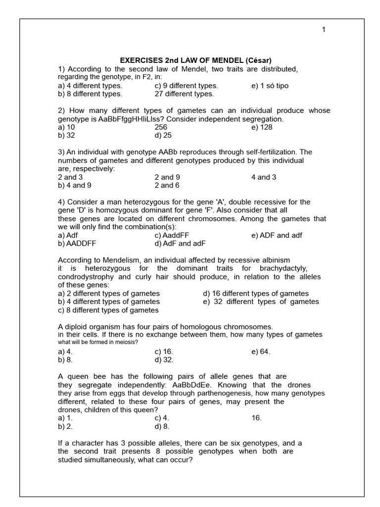 Exercises 2nd Law of Mendel | PDF | Dominance (Genetics) | Genotype