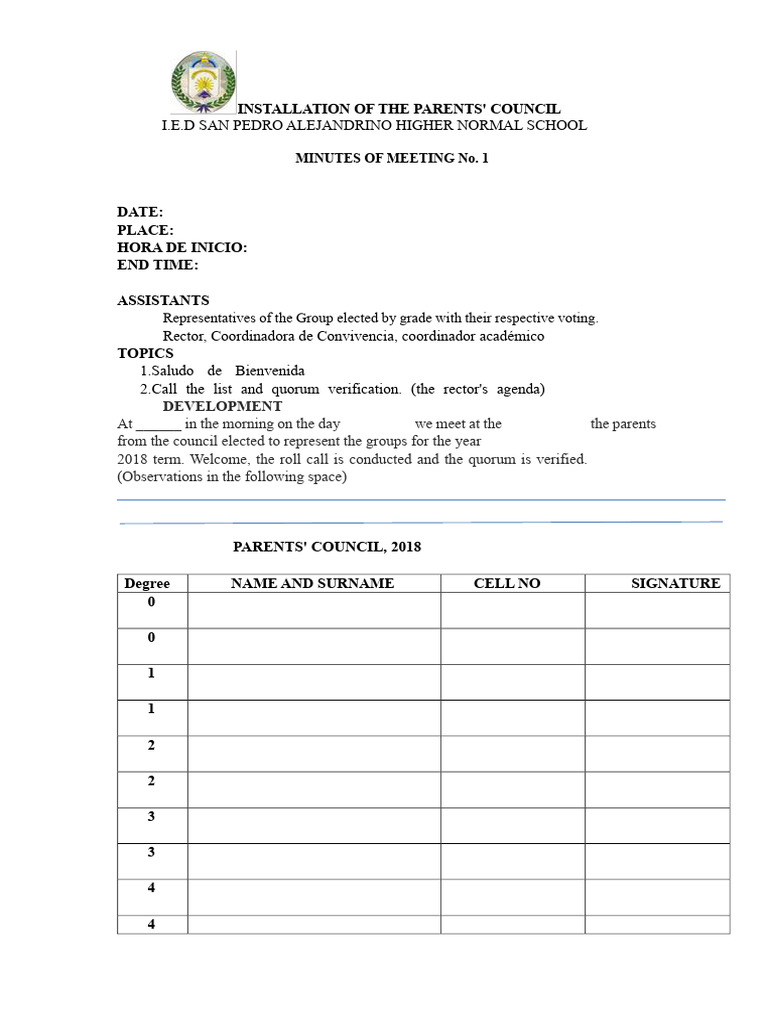 Minutes of The Parents' Council and Other Committees. | PDF
