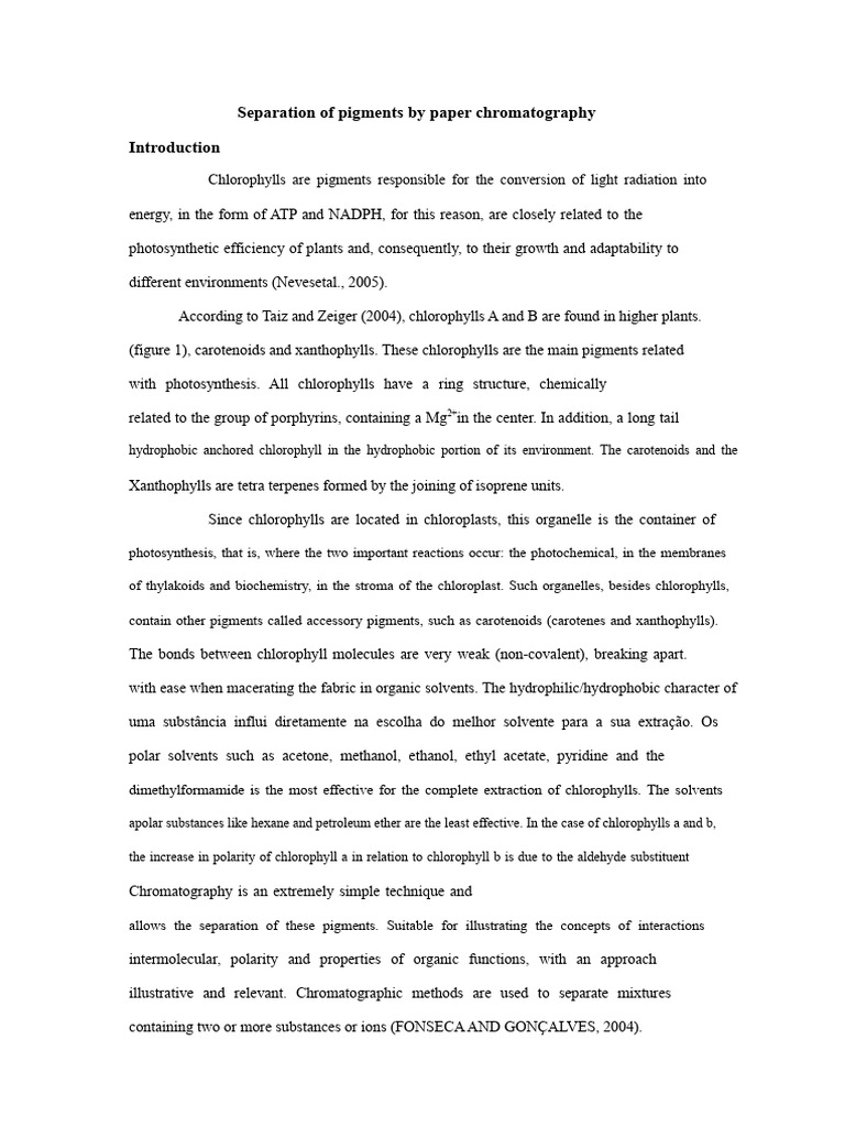 Separation of Pigments by Paper Chromatography | PDF | Photosynthesis ...