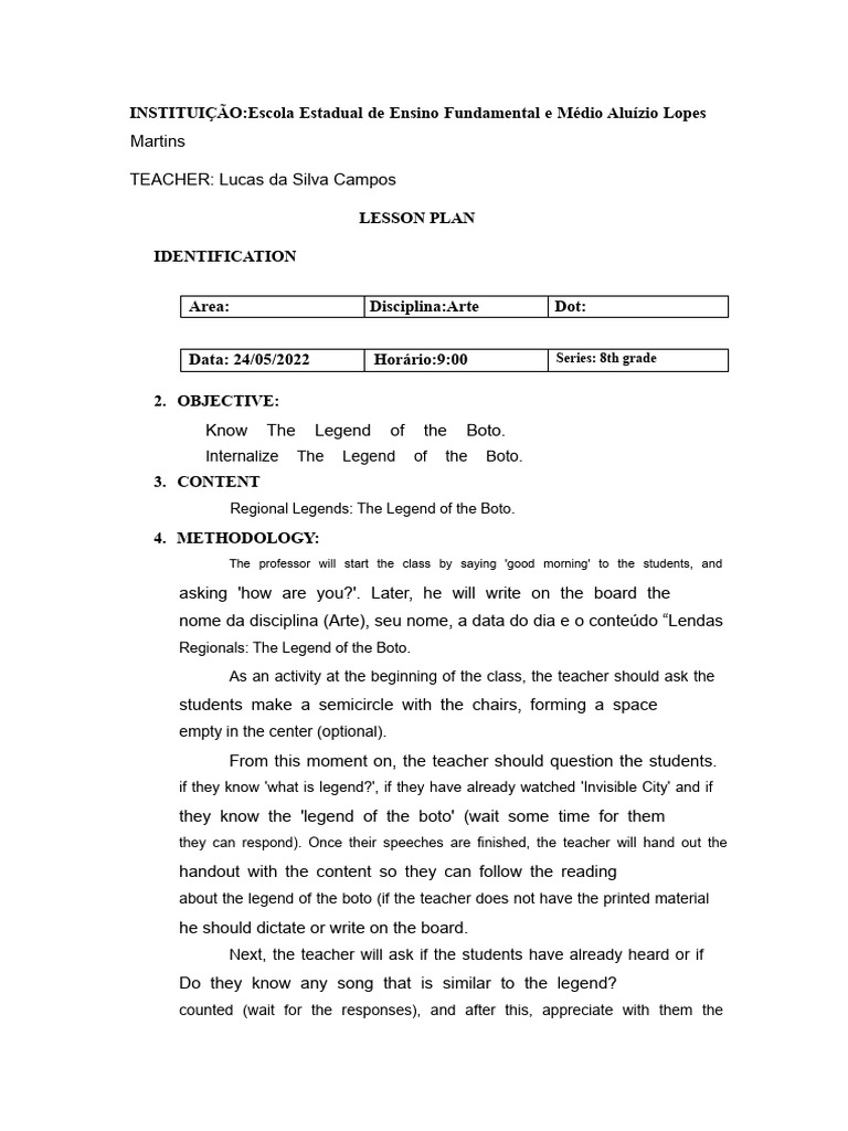 Lesson Plan: The Legend of the Boto | PDF