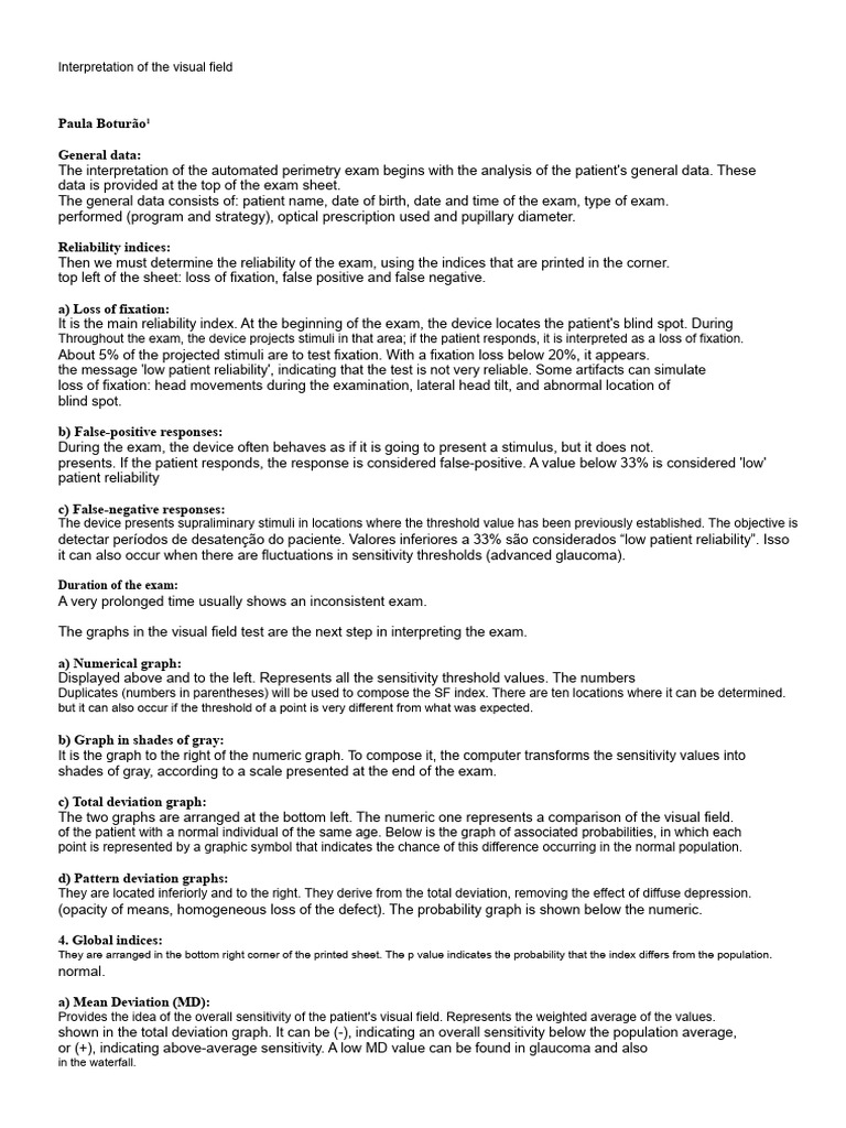 Visual Field Test Interpretation Guide | PDF | Sensitivity And ...